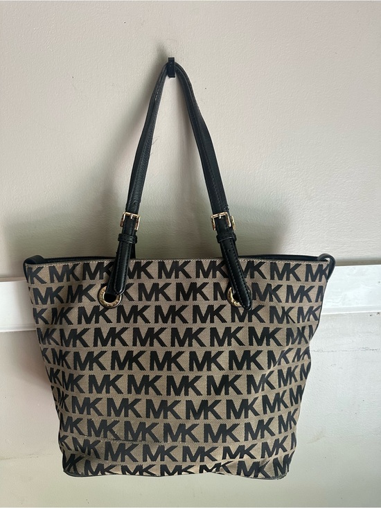 Michael Kors | Bags | Michael Kors Black And Brown Mk Logo Tote | Poshmark